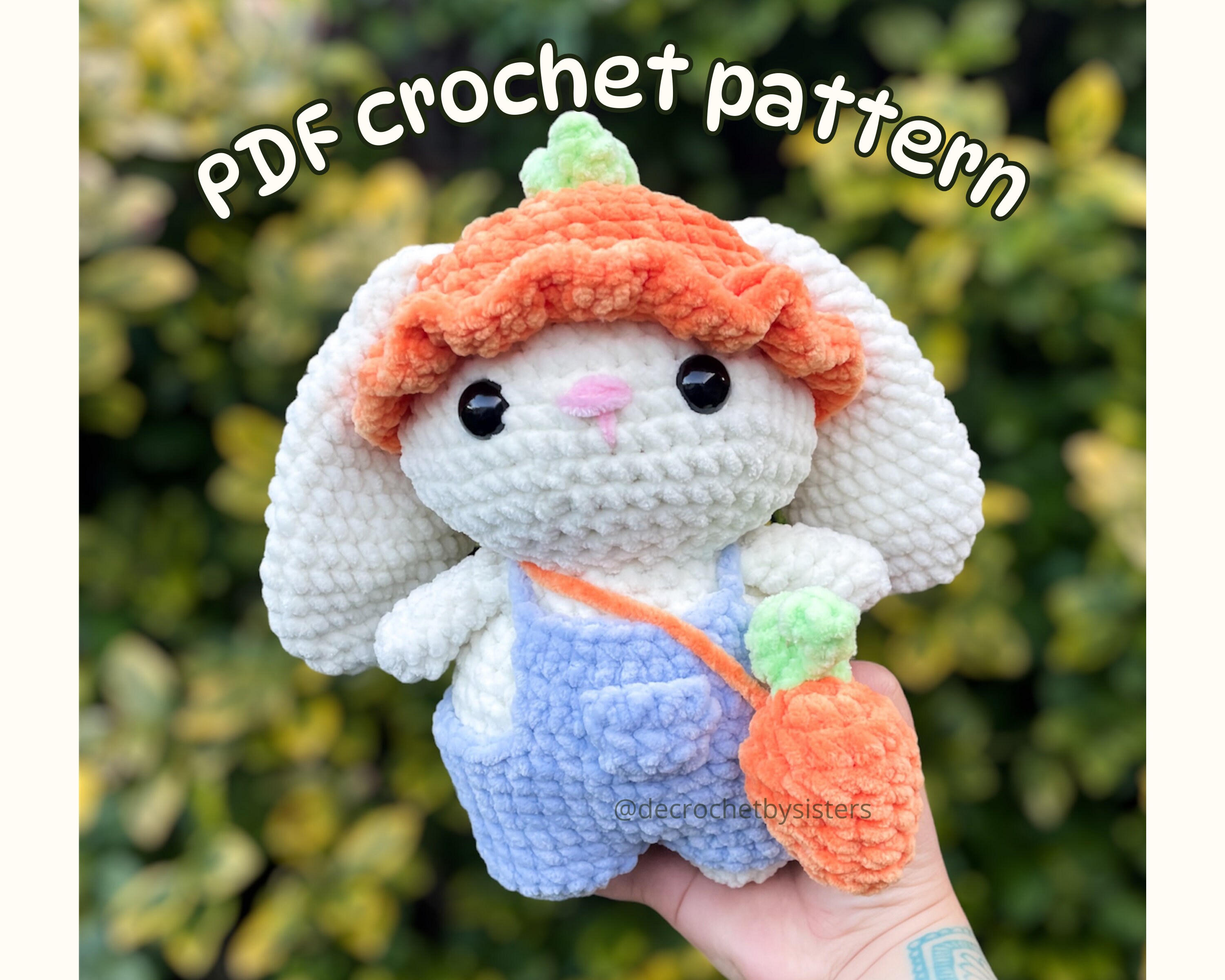 Patrón de peluche de conejito de crochet con lindo mono y sombrero de ...