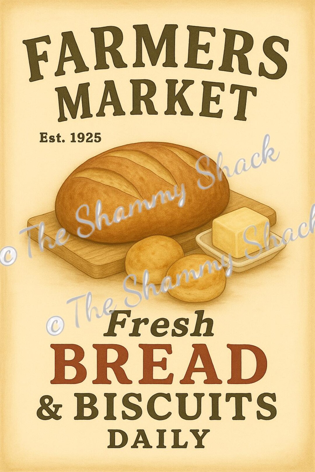 Vintage Bread & Biscuits Poster: Farmhouse Kitchen Print (digital ...
