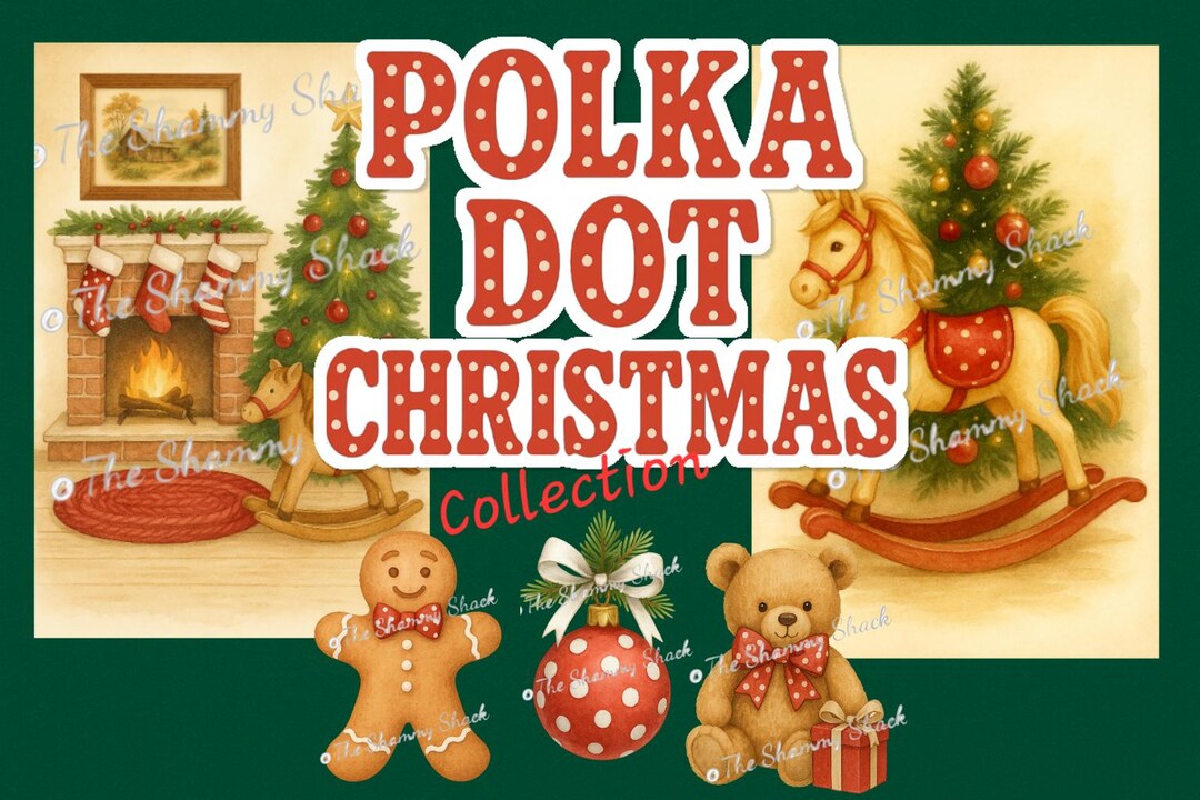 Polka Dot Christmas Clipart Set | Vintage Watercolor Pngs (digital ...