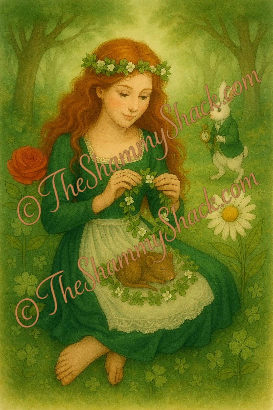 Irish Alice in Wonderland Watercolor Art Print Set • Shamrock Tea Party ...