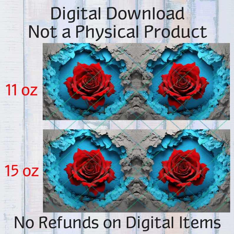 3D Blue Grey Red Rose Hole in Wall Wrap, 11oz and 15oz Mug Template ...