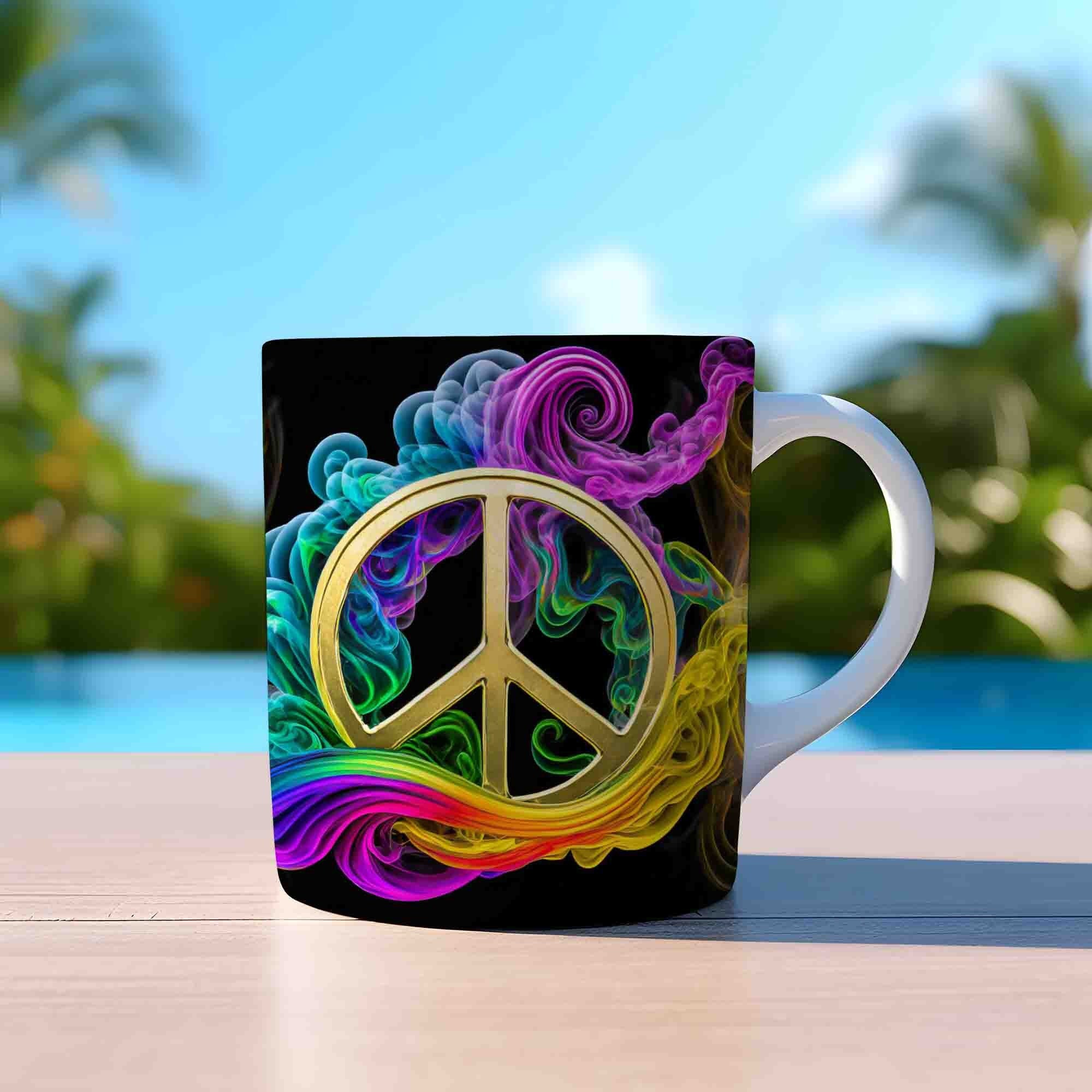 3D Colored Smoke Peace Sign Wrap, 11oz And 15oz Mug Template, Mug ...