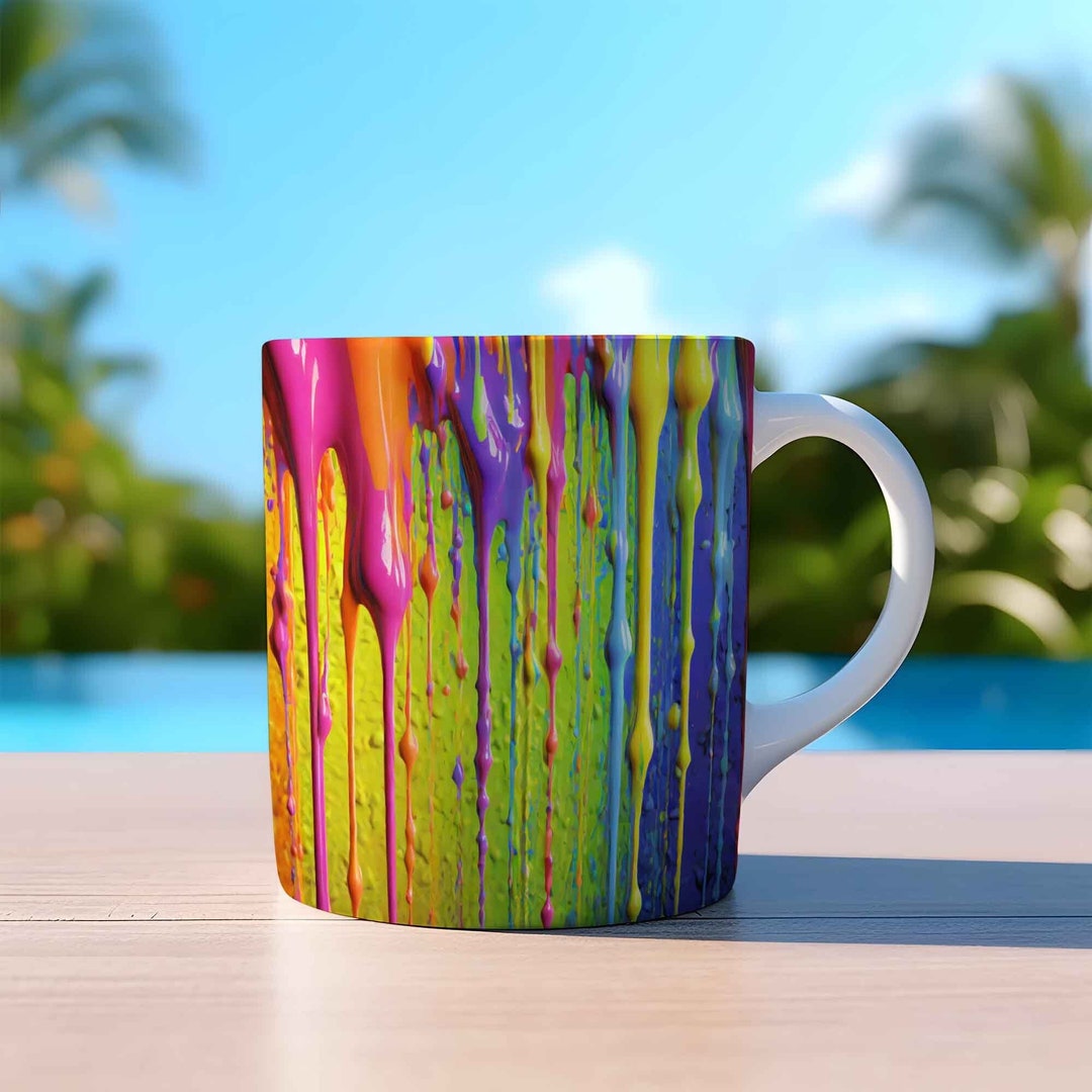 3D Colorful Paint Dripping Wrap, 11oz and 15oz Mug Template, Mug ...