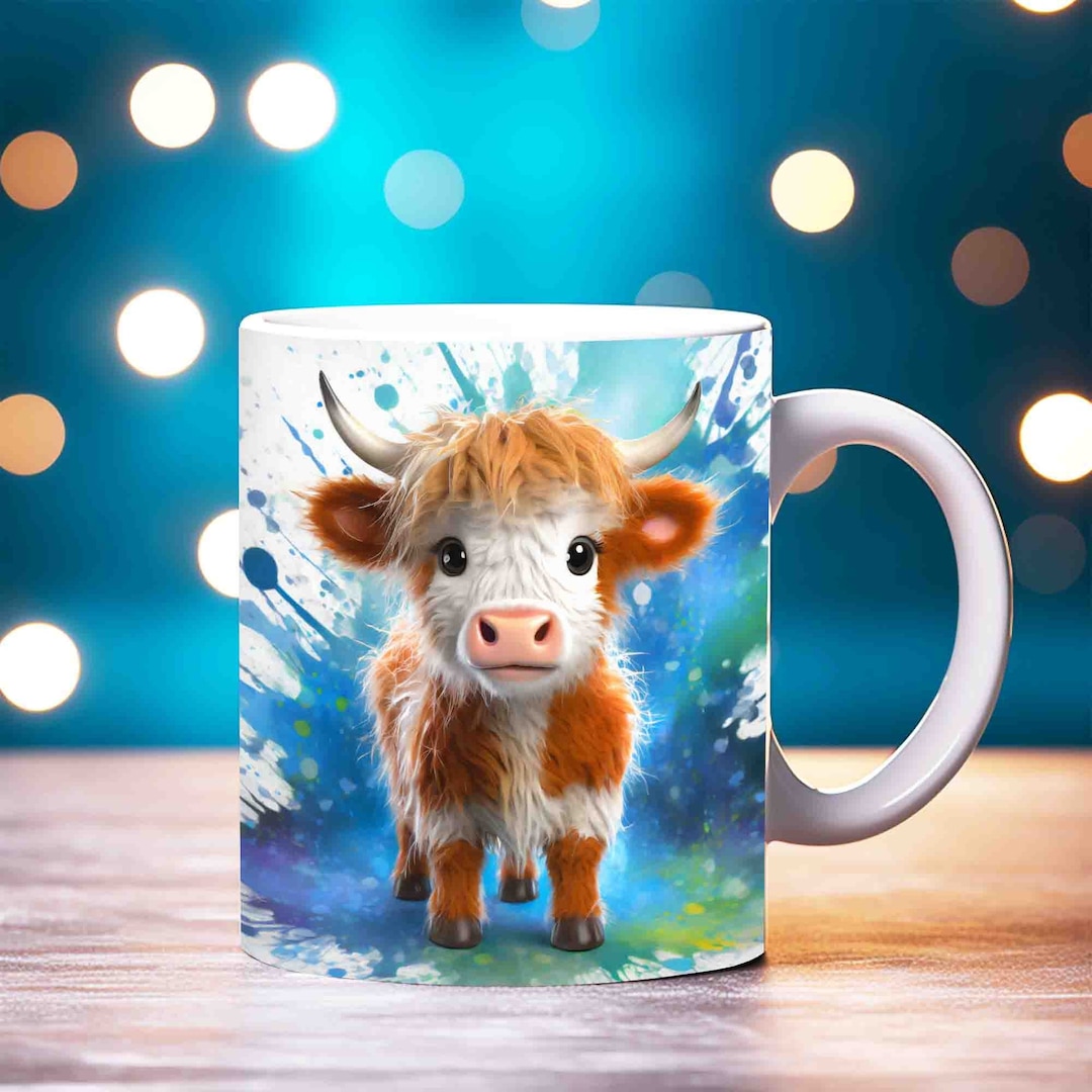 3d Hairy Coo Cow Baby Highland Cow Wrap, 11oz and 15oz Mug Template ...