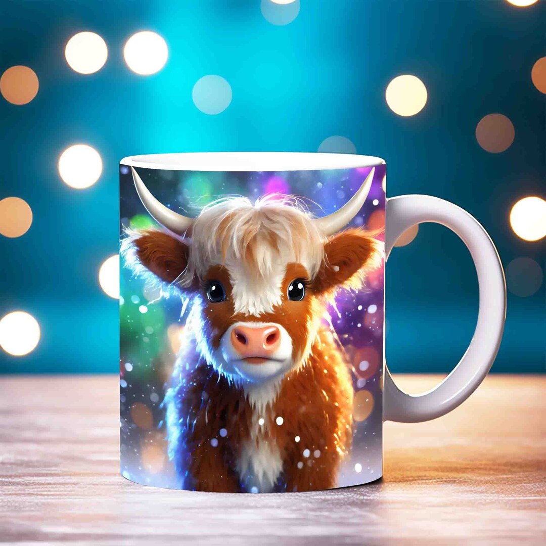 3d Hairy Coo Cow Baby Highland Cow Wrap, 11oz and 15oz Mug Template ...