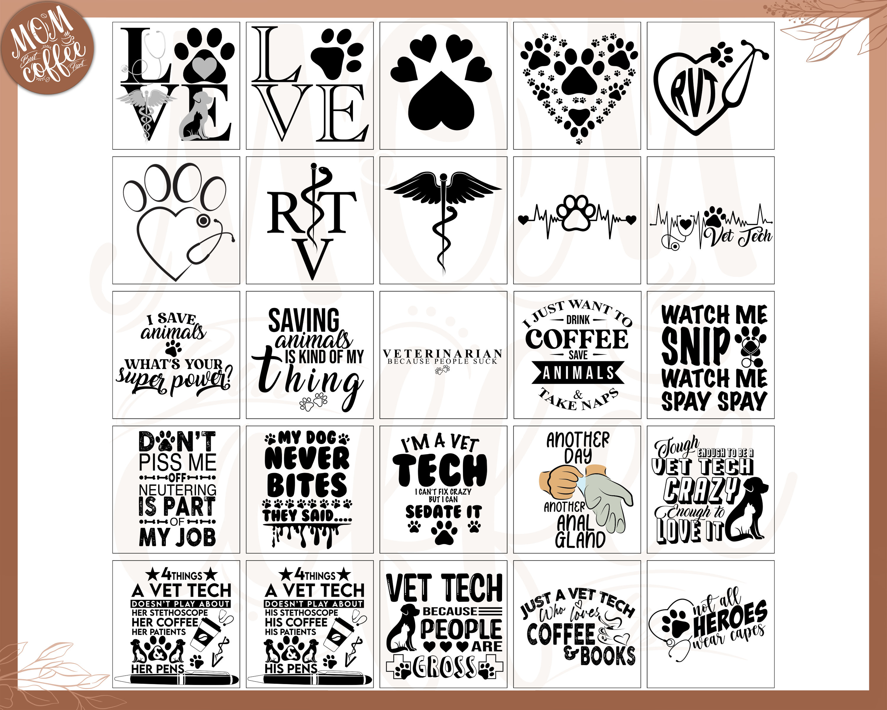 Vet Tech 25 Bundle Digital Download Svg, Eps, Ai, Jpg, Pdf, Png Vet ...