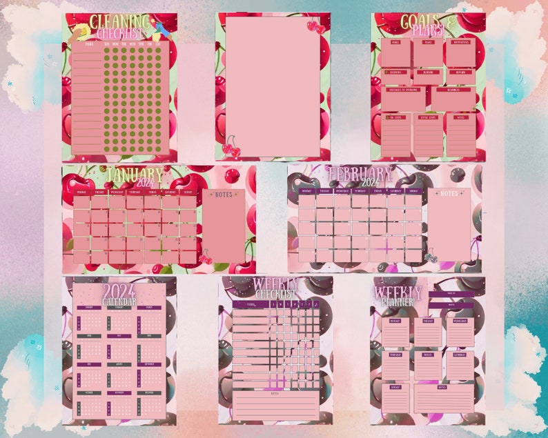 Cherry Theme Set: Calendar, Stationary, Weekly Planner, and Goals and ...