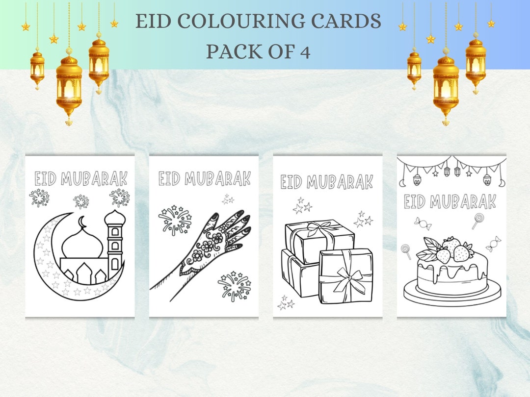 Eid Colouring Cards,eid Printables,eid Kids Activities,eid Diy Cards ...
