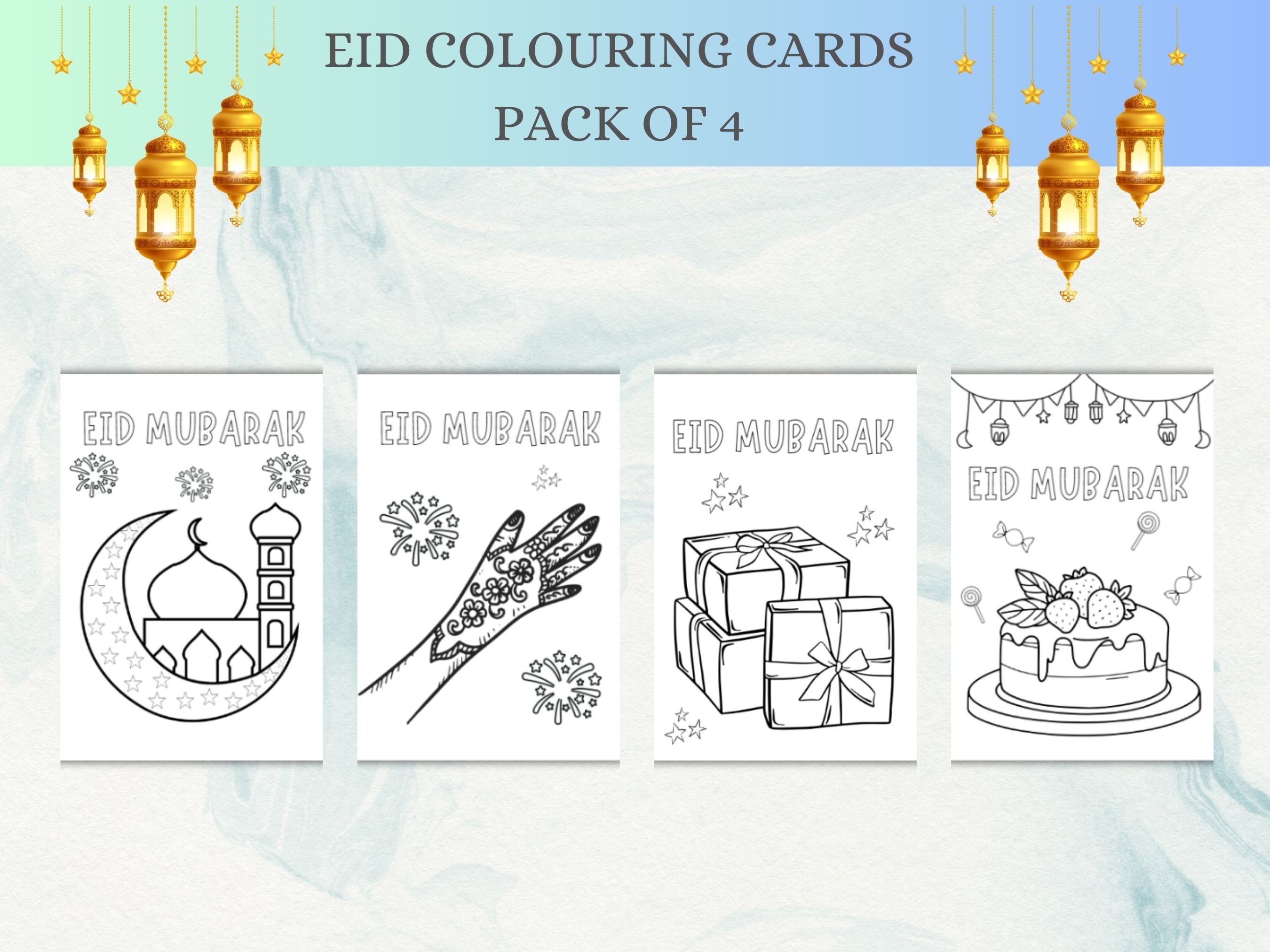 Eid Colouring Cards,eid Printables,eid Kids Activities,eid Diy Cards ...