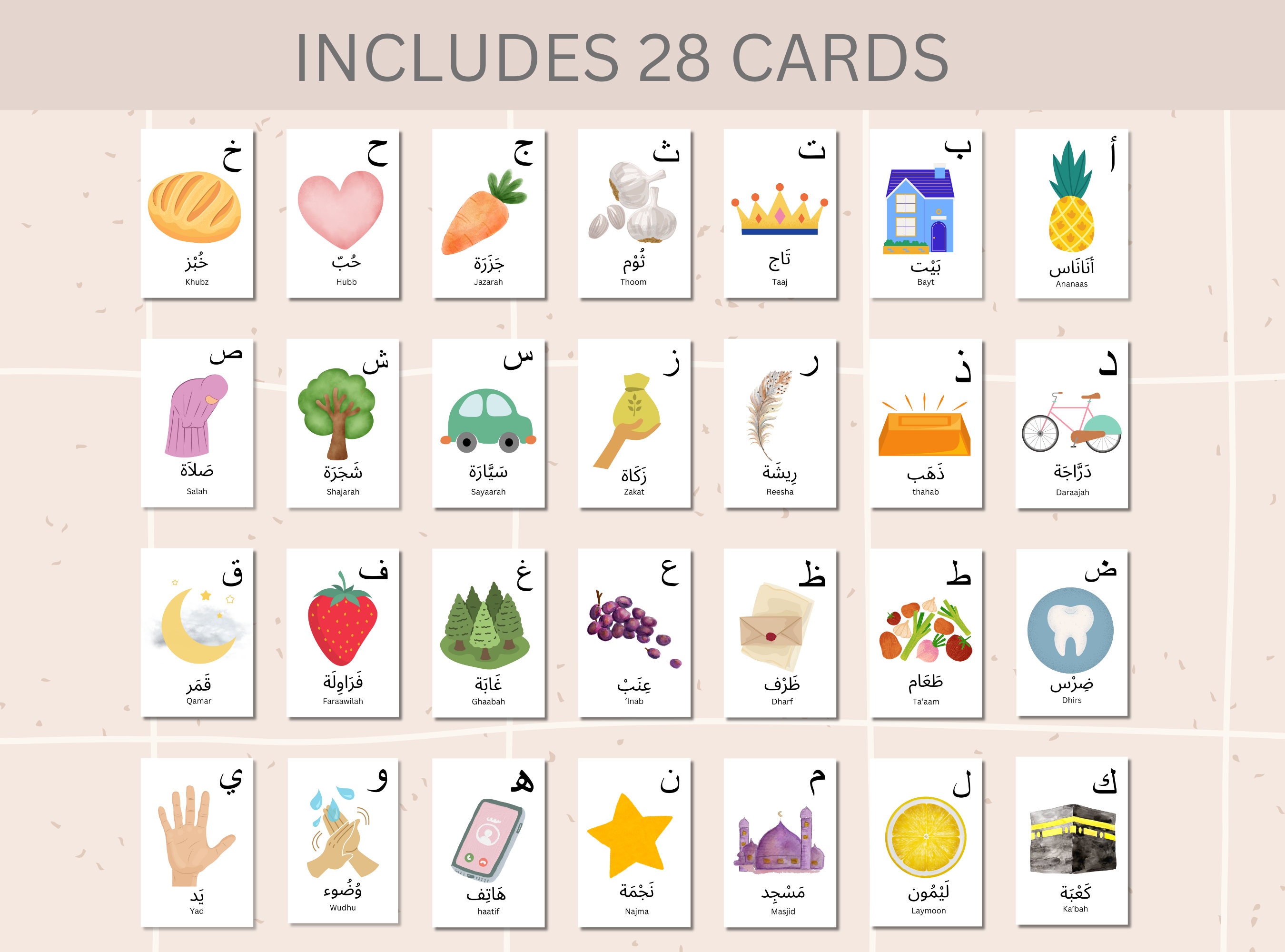 Arabic Alphabet Flashcards,educational,islam for Kids,arabic Learning ...