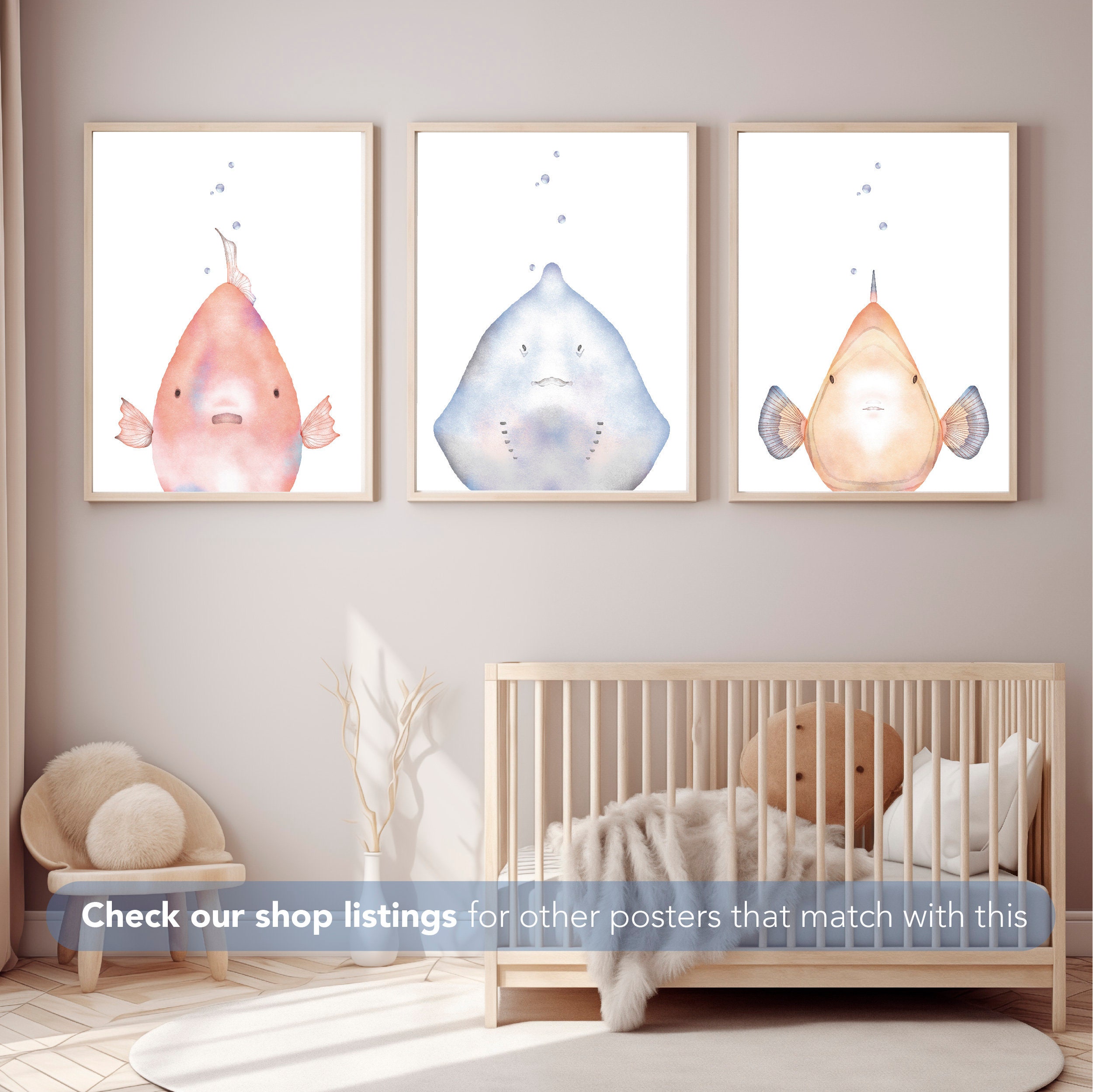 Printable Ocean Life Wall Art, Baby Animals Room Decor, Watercolor ...
