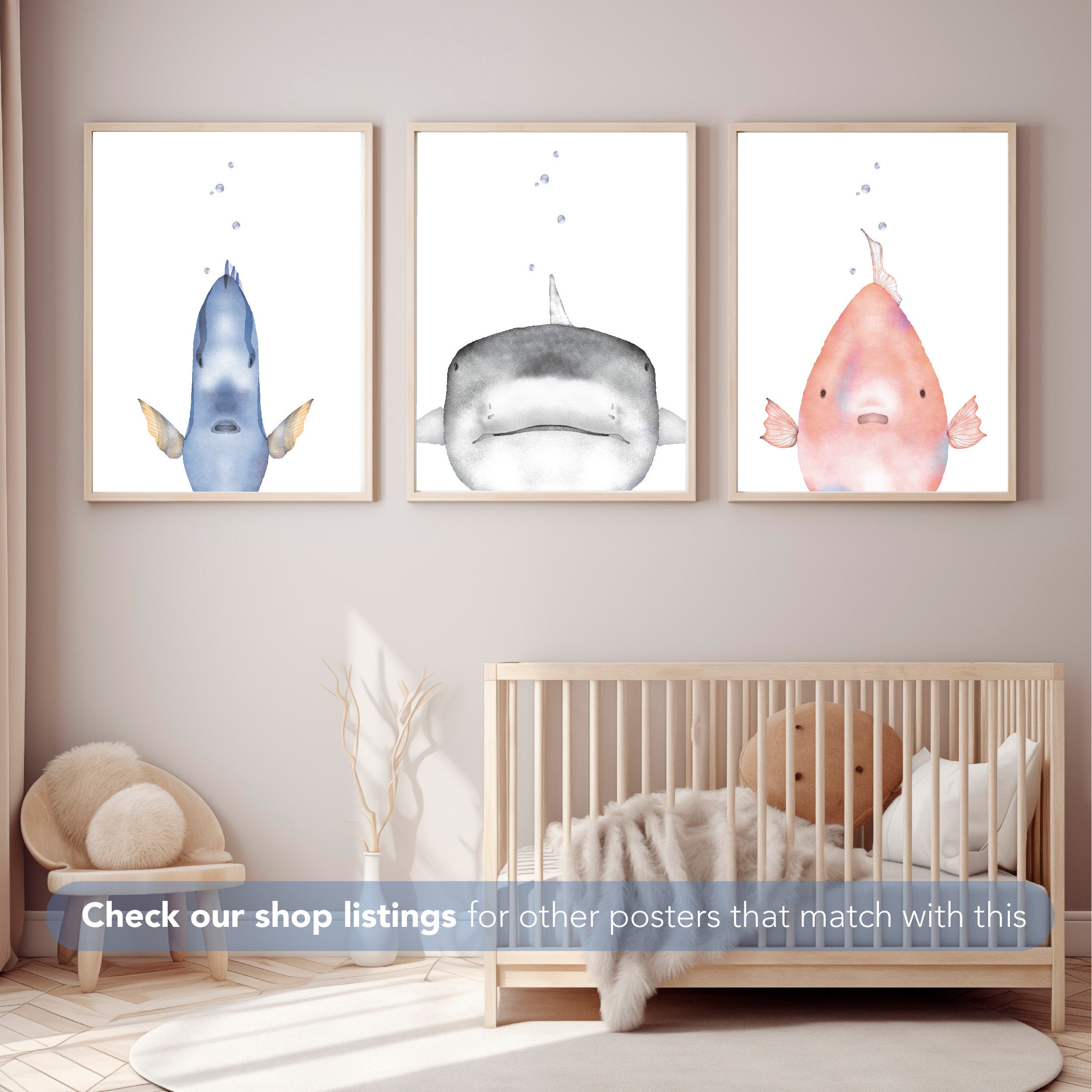 Printable Ocean Life Wall Art, Baby Animals Room Decor, Watercolor ...