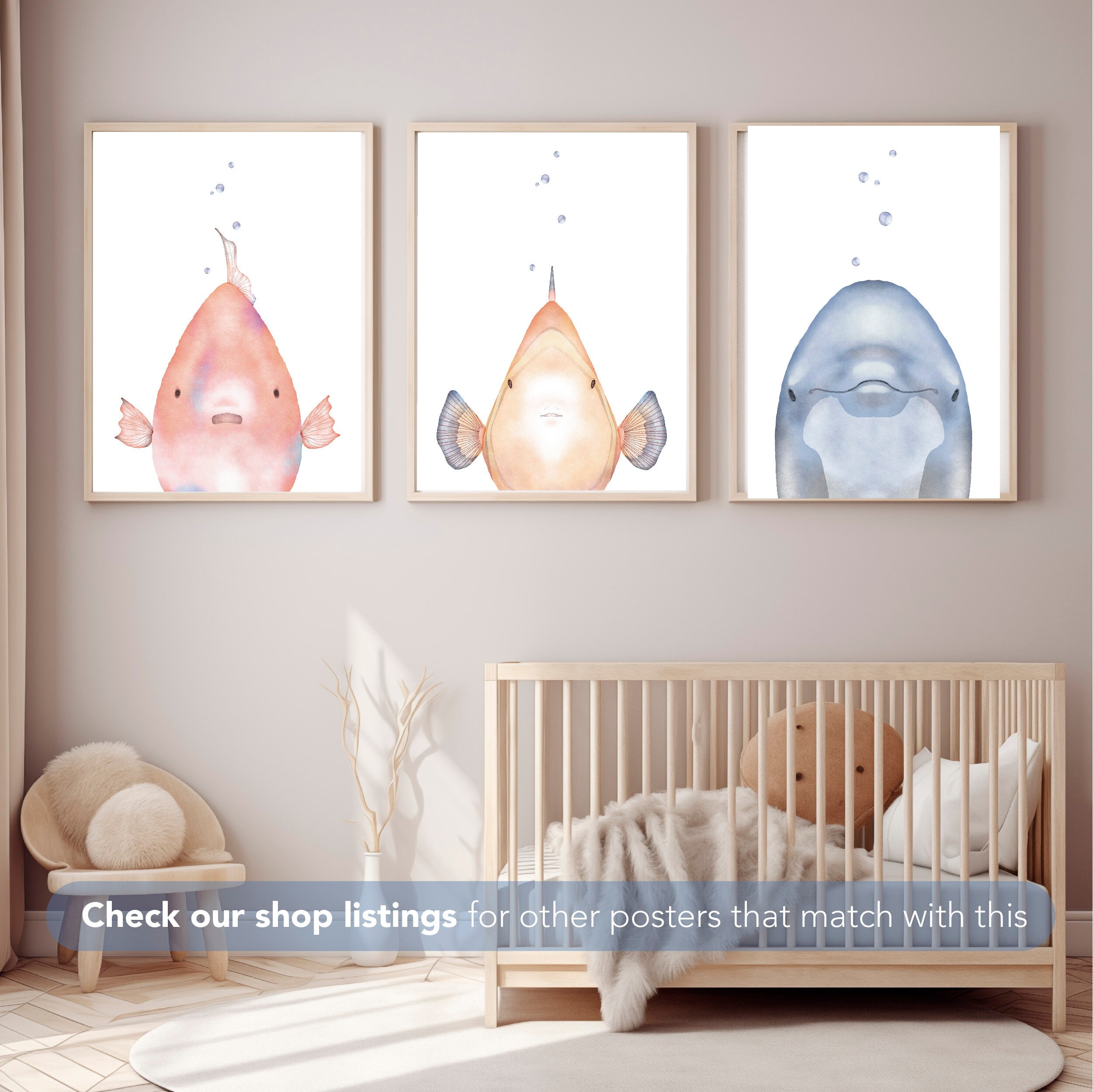 Printable Ocean Life Wall Art, Baby Animals Room Decor, Watercolor ...