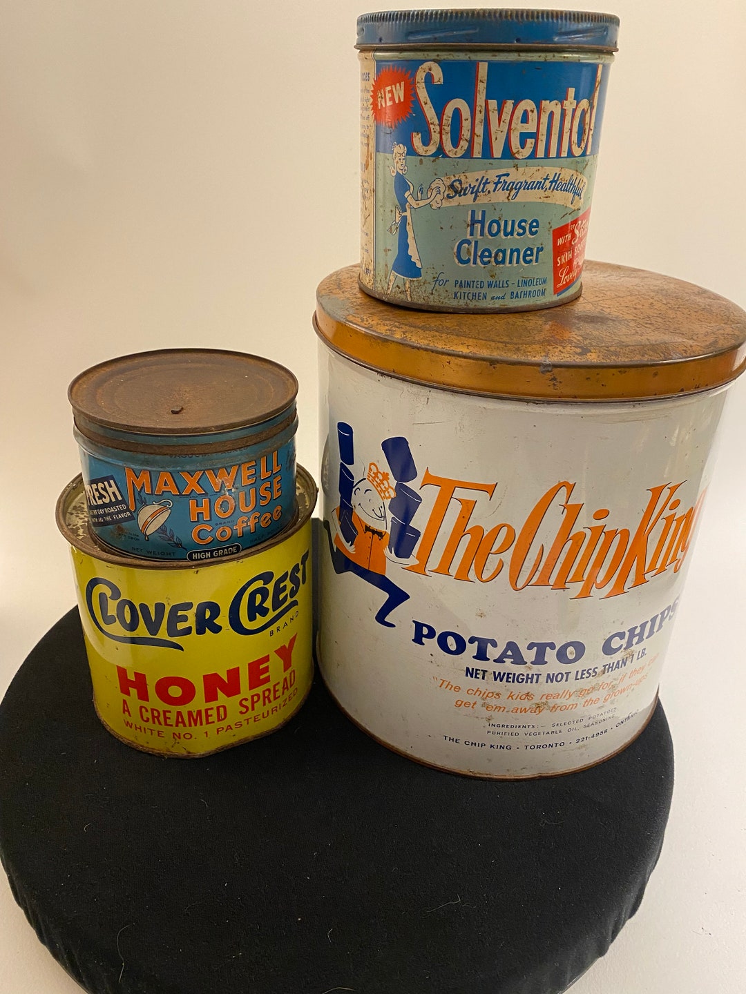 Tin Collection From 1950s Maxwell Coffee, the Chipking , Clover Crest ...