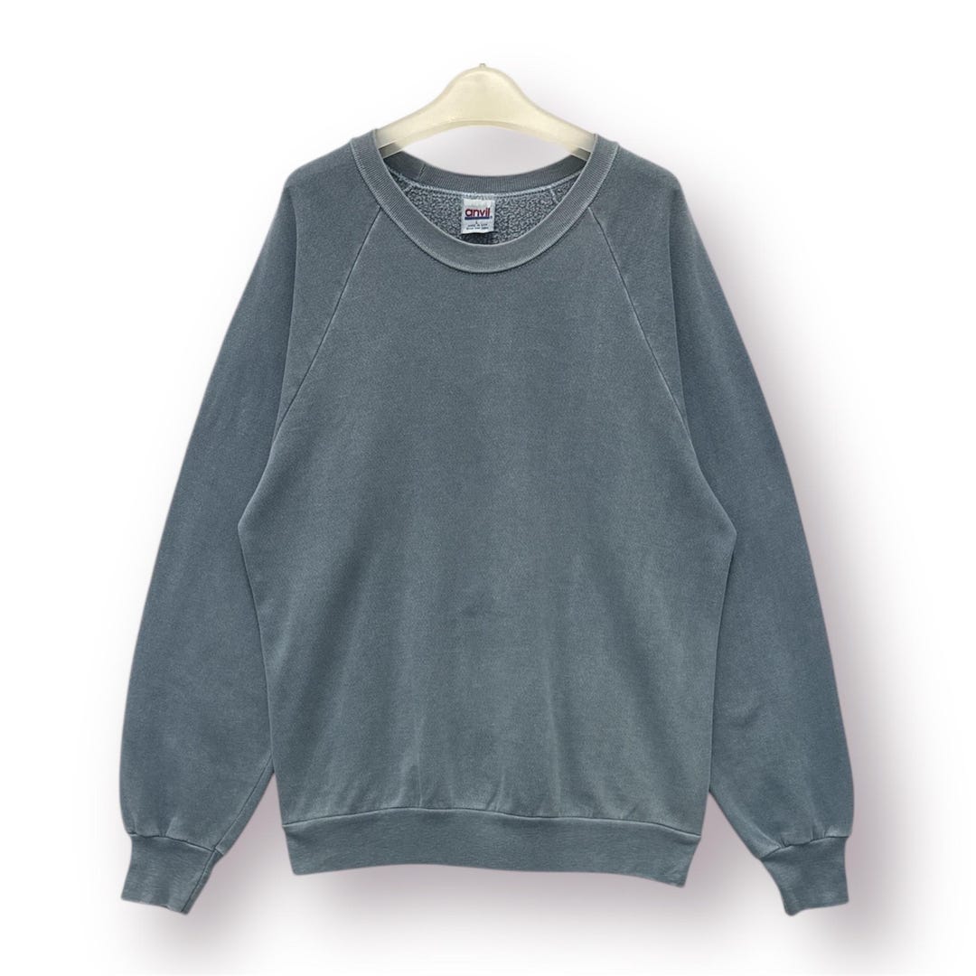 Vintage 90's Anvil Dyed Blue Plain Made in USA Plain Sweatshirt -L - Etsy