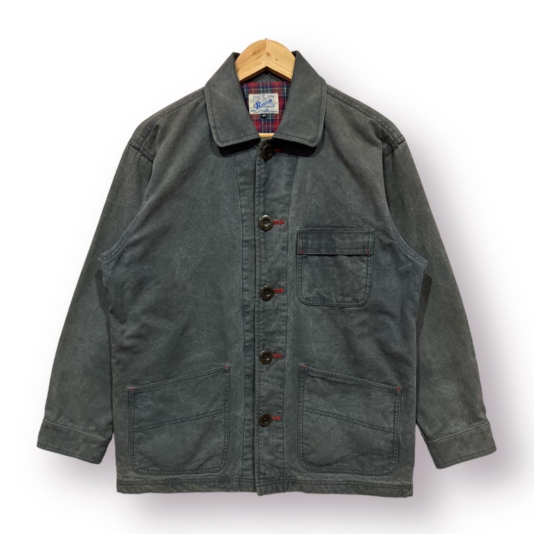 Vintage Japan Reason Chore Jacket Blanket Linen in Distressed Grey ...