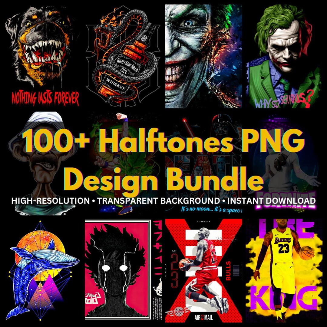 100+ PNG Design Bundle | Halftone Effect | DTF DTG Sublimation Designs ...