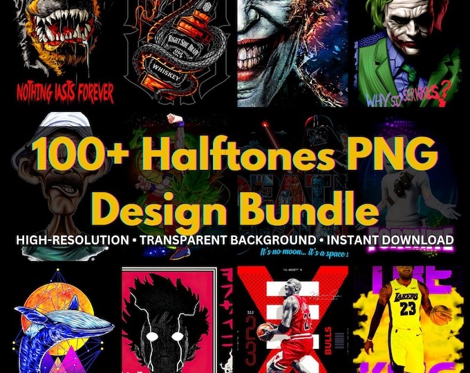 100+ PNG Design Bundle | Halftone Effect | DTF DTG Sublimation Designs ...
