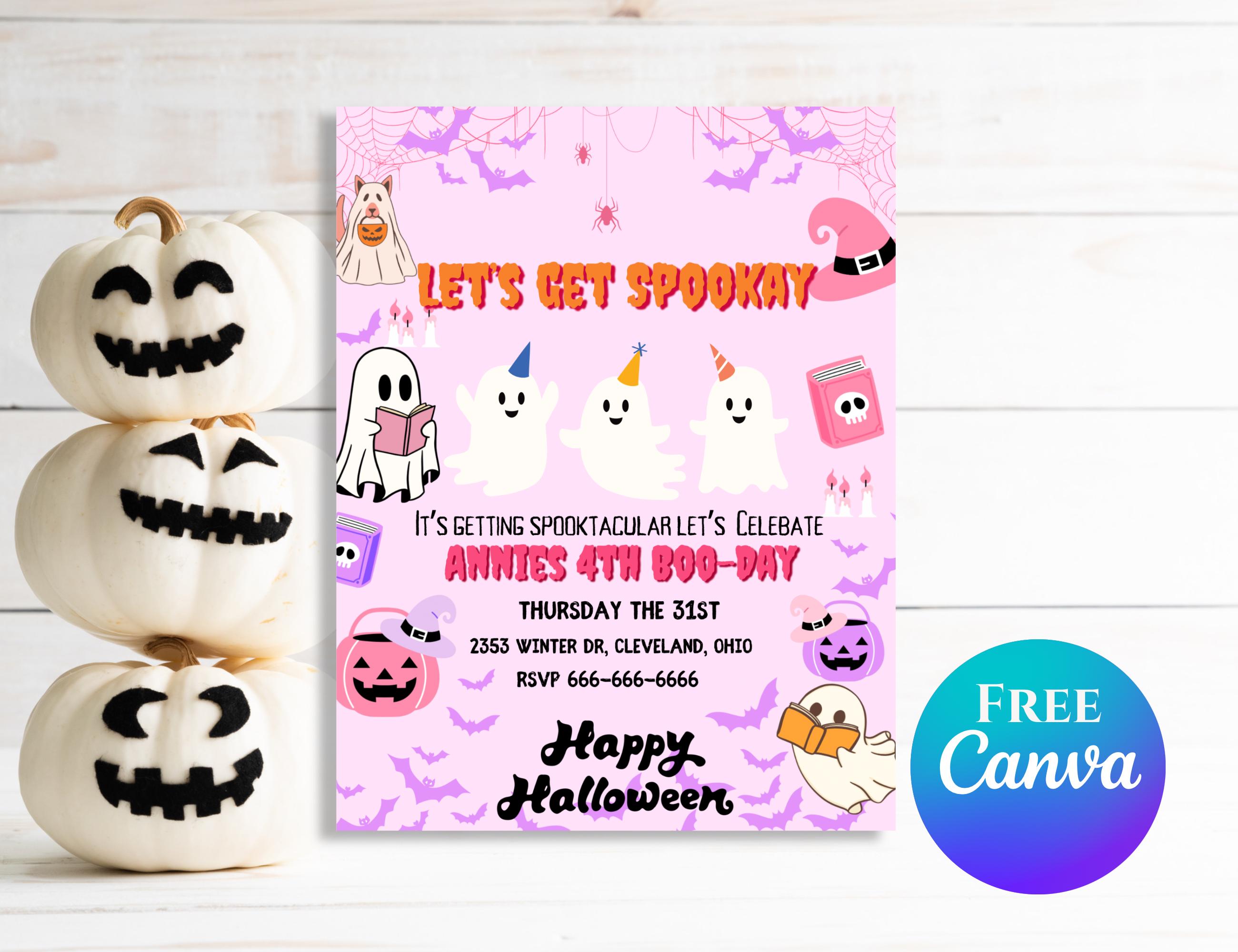 Cute Pink Halloween Party Invitation, Ghost Halloween Birthday ...