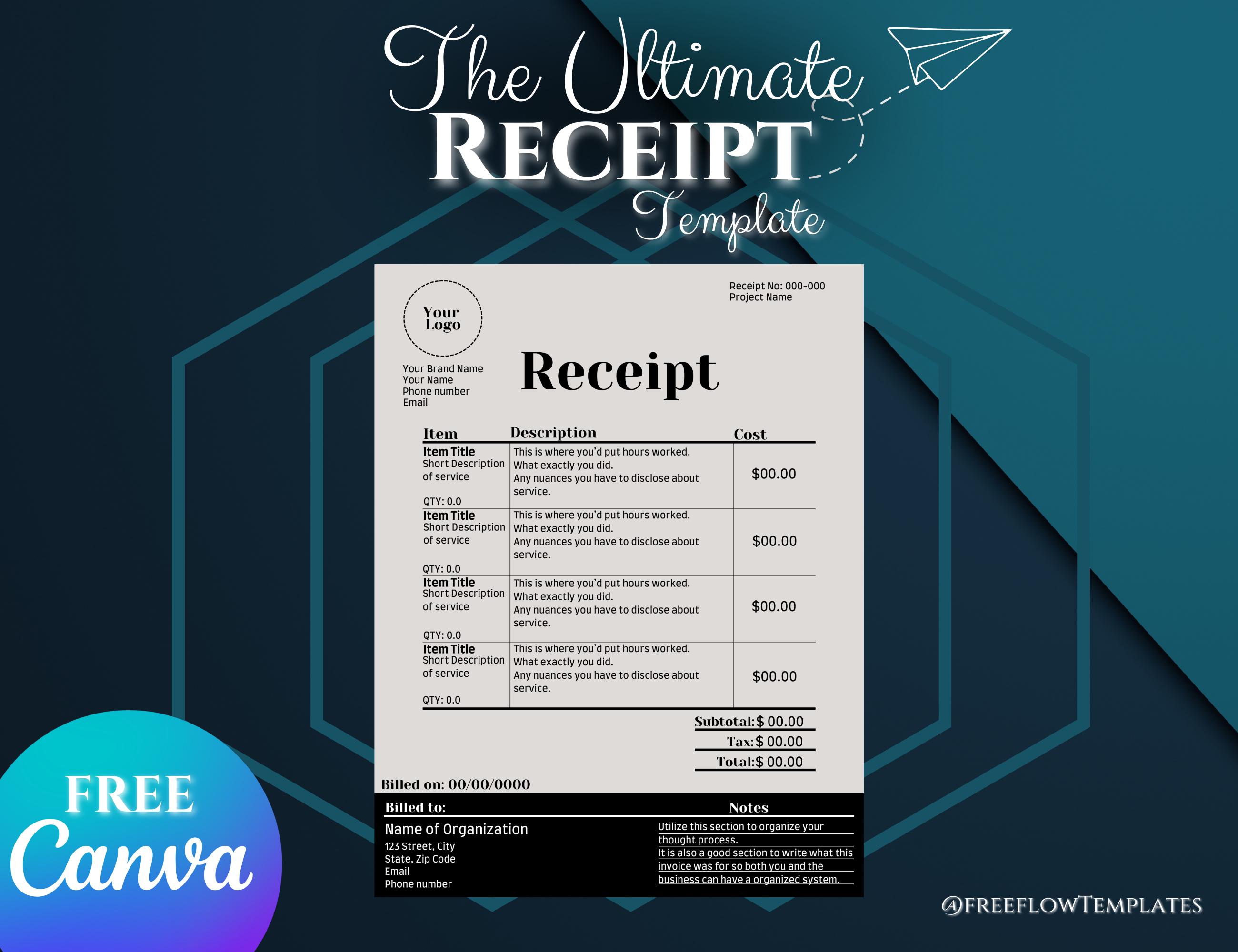 The Ultimate Receipt Template, Easy to Edit, Free Canva, PDF, Digital ...