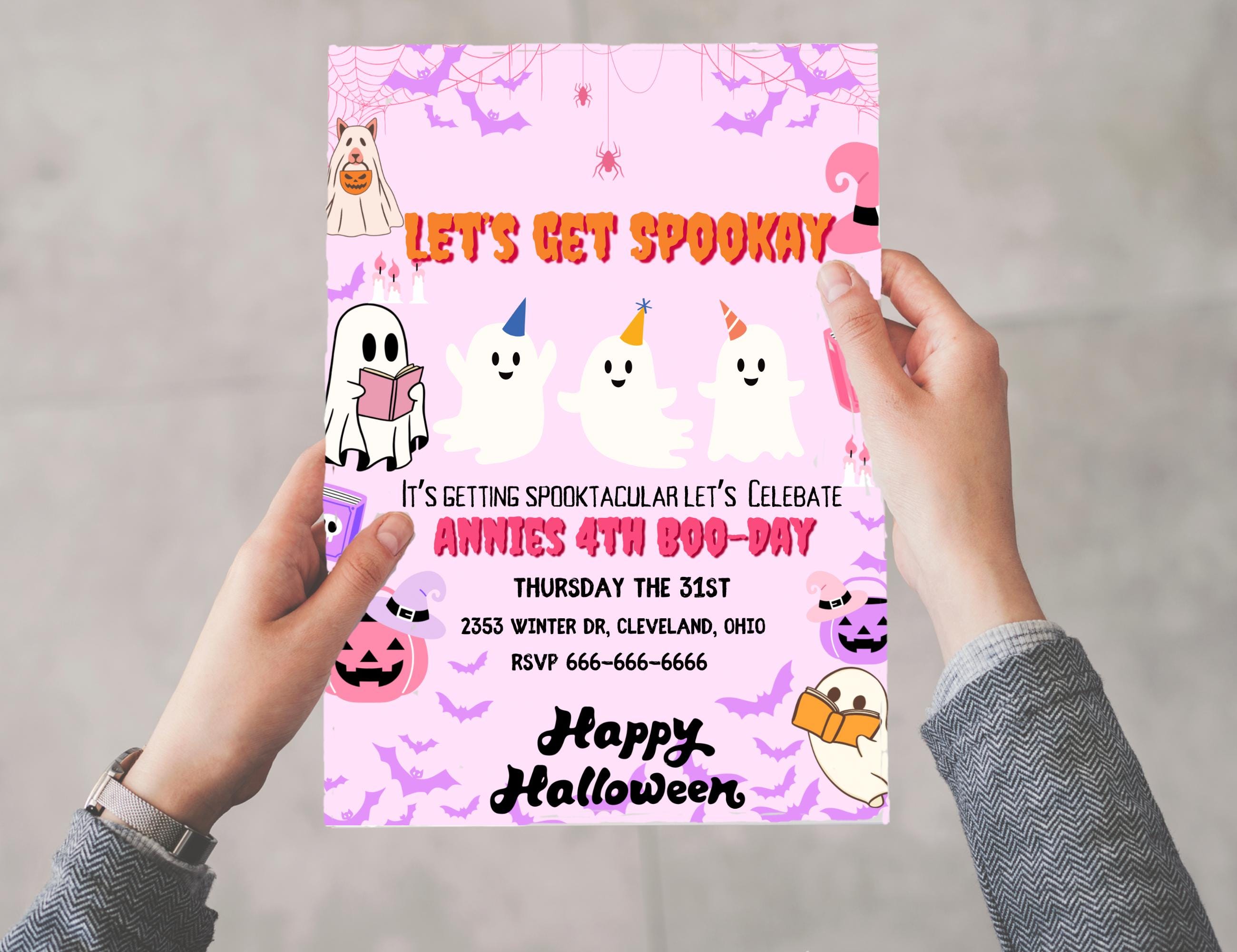 Cute Pink Halloween Party Invitation, Ghost Halloween Birthday ...