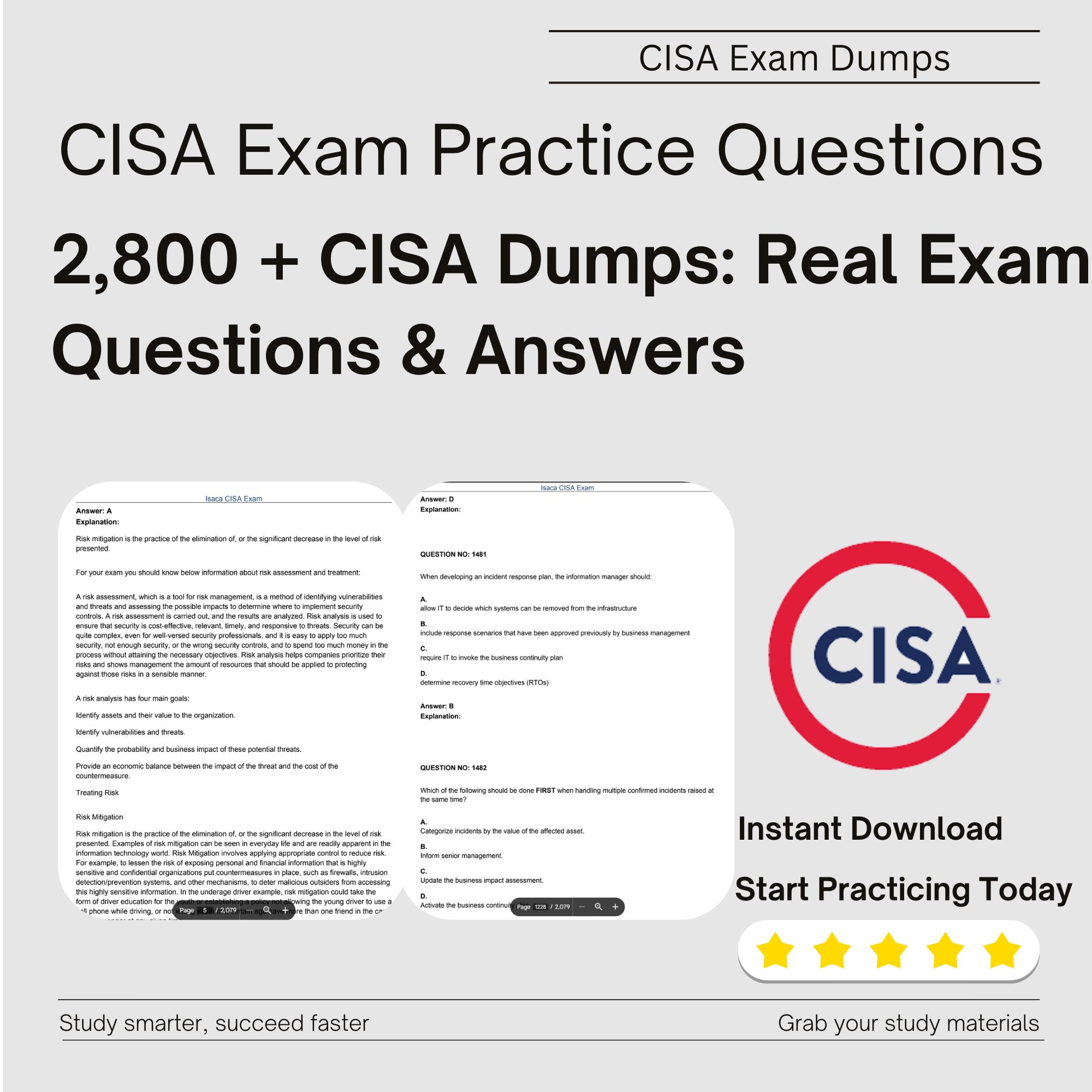 CISA Practice Exam Questions & Answers | Over 2,800 Dumps Questions and ...