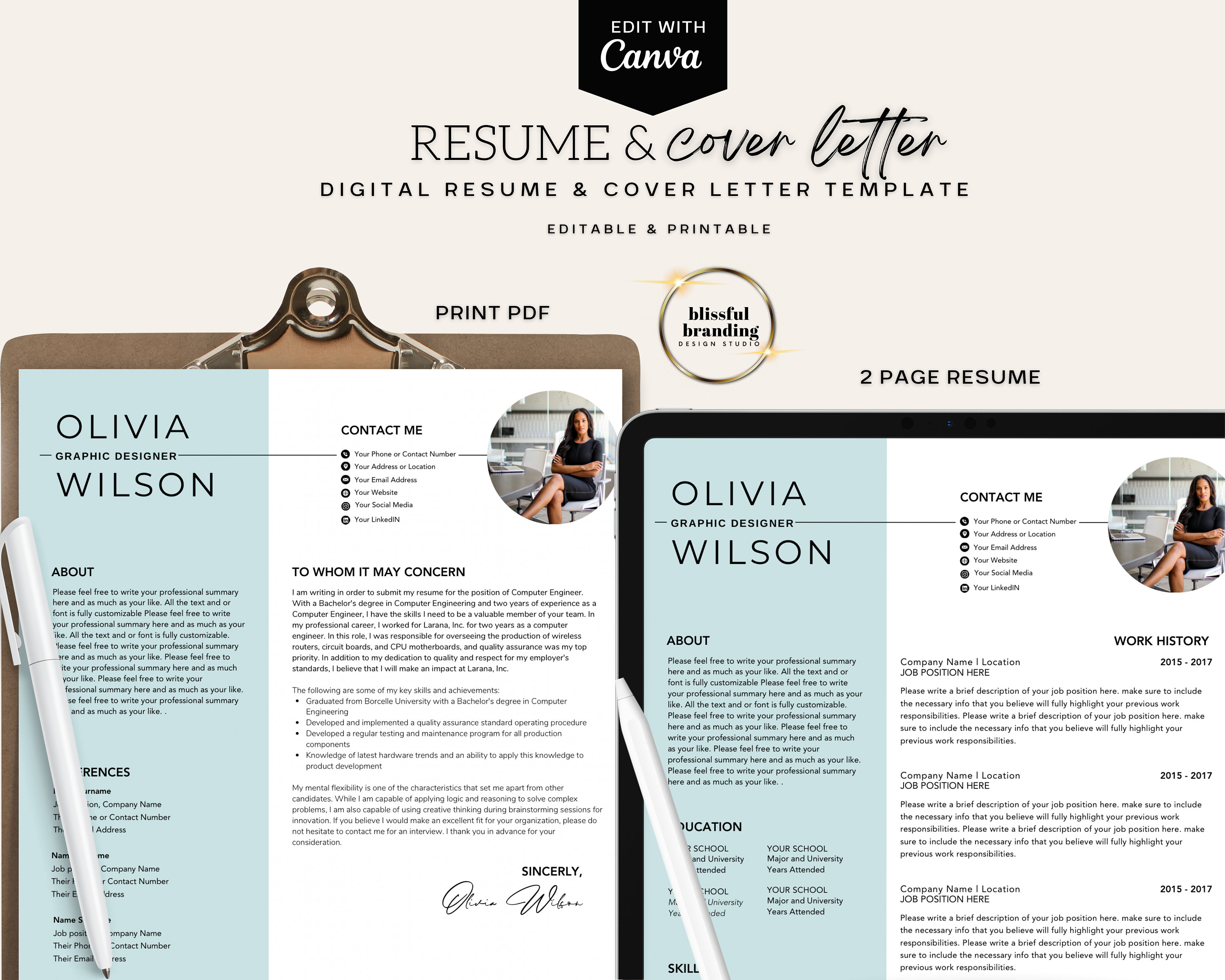 Minimalist Resume Template for Canva Cover Letter and References ...