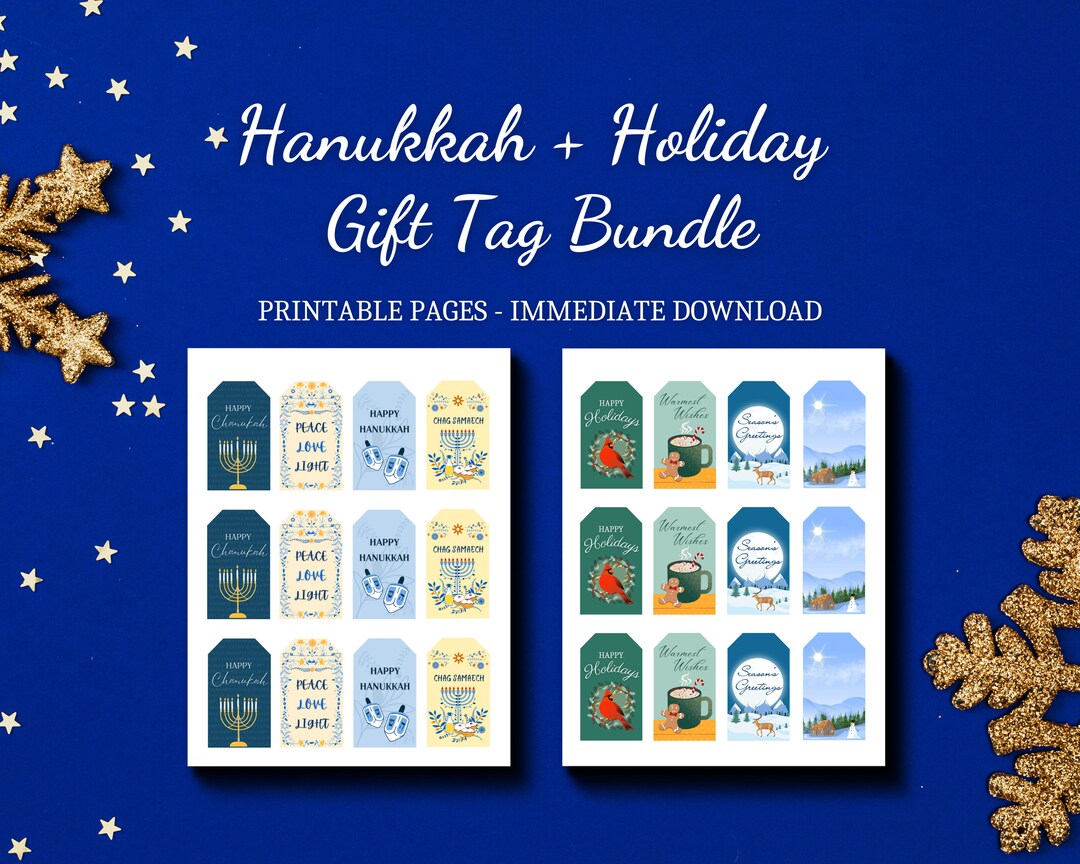 Printable Hanukkah + Holiday Gift Tags | Set of 24 | 8 Different ...