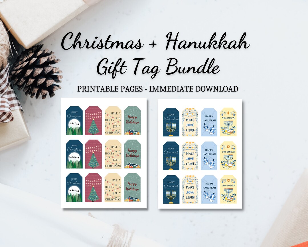 Printable Christmas Hanukkah Gift Tags BUNDLE Set of 24 8 Different ...