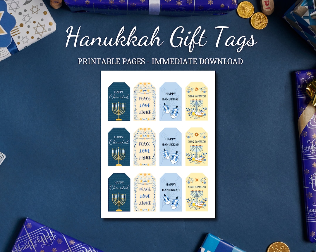 Printable Hanukkah Gift Tags | Set of 12 | 4 Different Designs | Cute ...