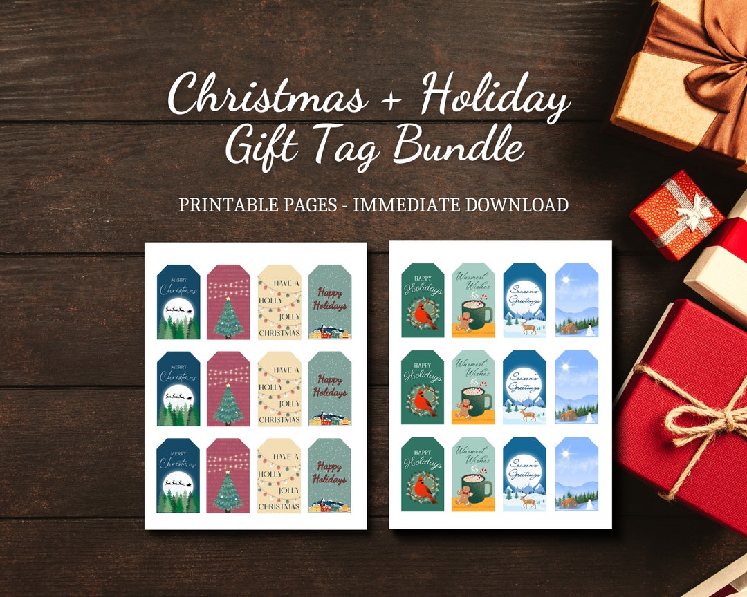 Printable Christmas + Holiday Gift Tags | Set of 24 | 8 Different ...