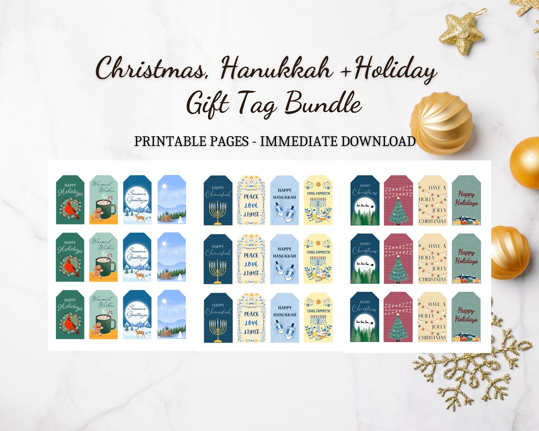 Printable Holiday Gift Tags | BUNDLE - Christmas, Hanukkah + Holiday ...