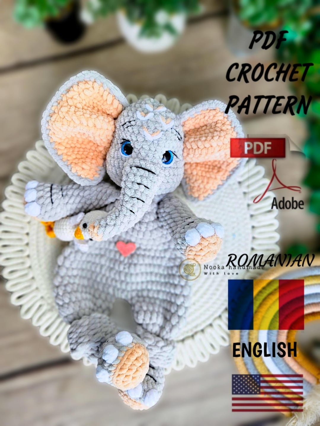 Crochet Elephant Amigurumi Pattern: Snuggler Comfort Toy (PDF Pattern ...