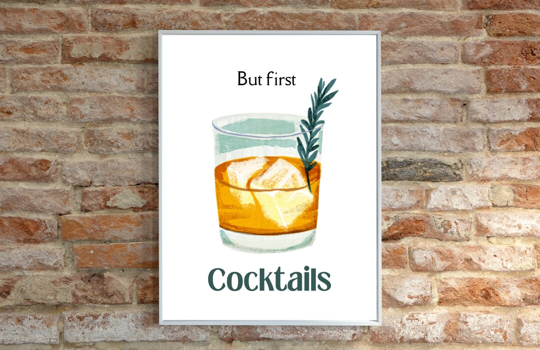 But First Cocktails Wall Art Digital Download - Bar Art, Drinks, Wall ...