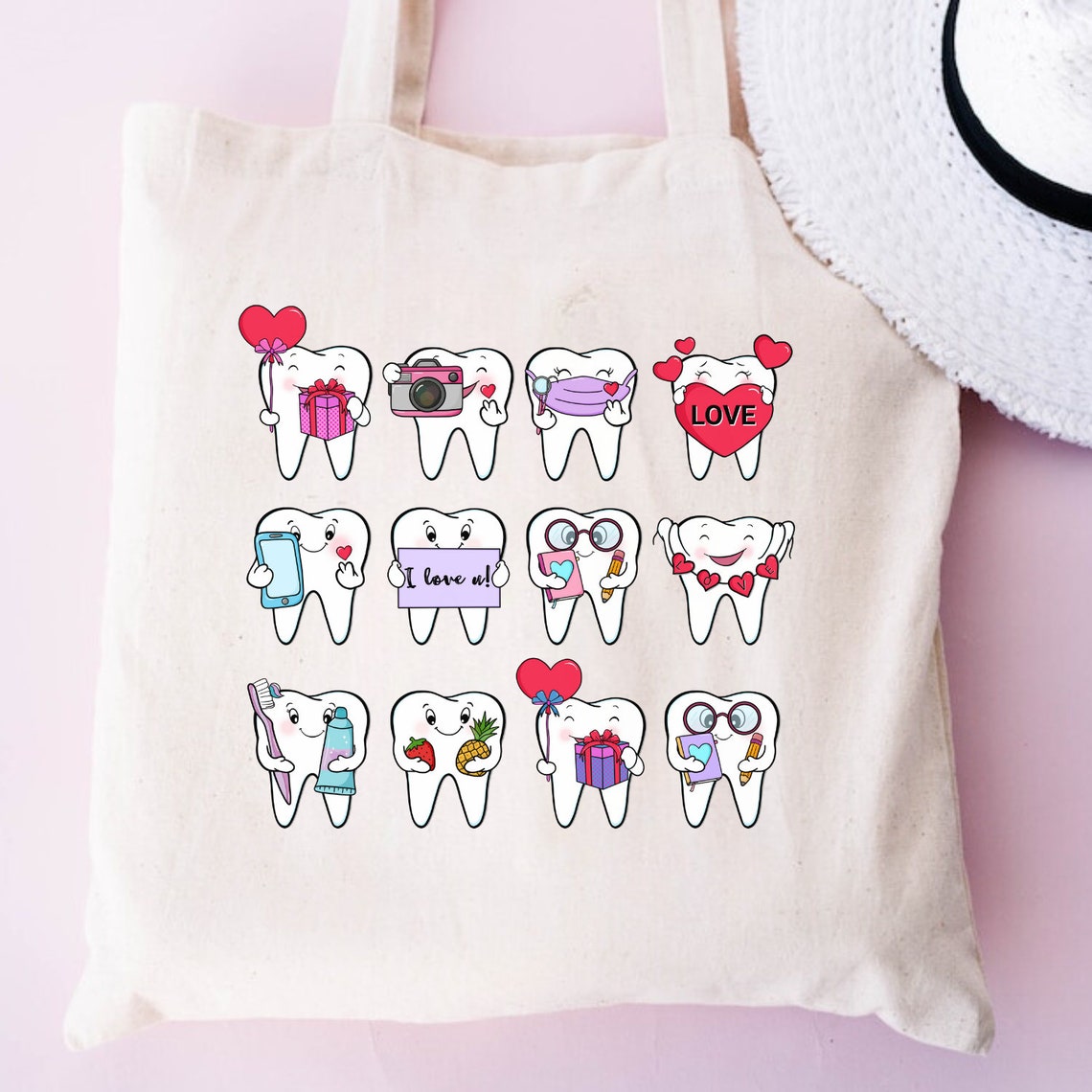 Teeth Tote Bag, Cute Teeth Tote Bag, Dental Assistant Tote Bag, Dental ...