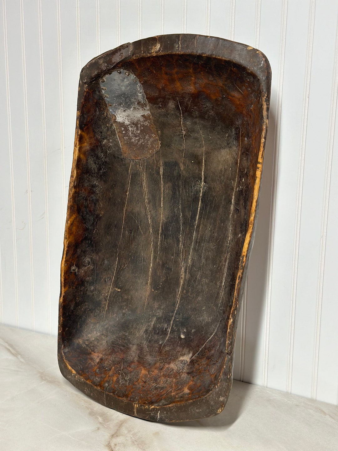 27 Inch Antique Rustic Bowl/rustic Bowl/dough Bowl With Metal Repairs ...