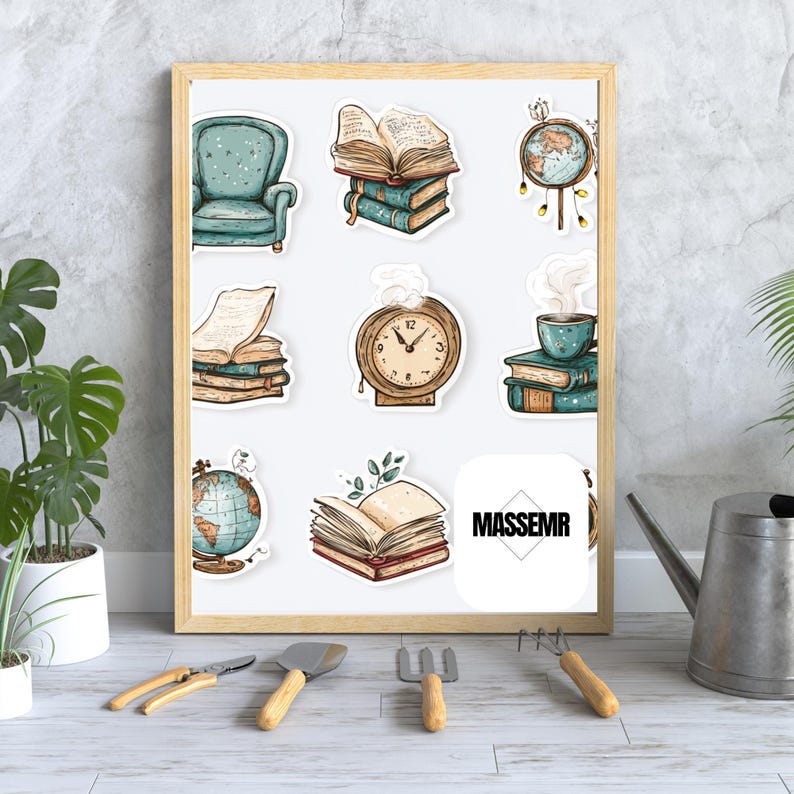 Cafe Sticker and Label Pack Coffee and Book Lovers Digital Clipart ...