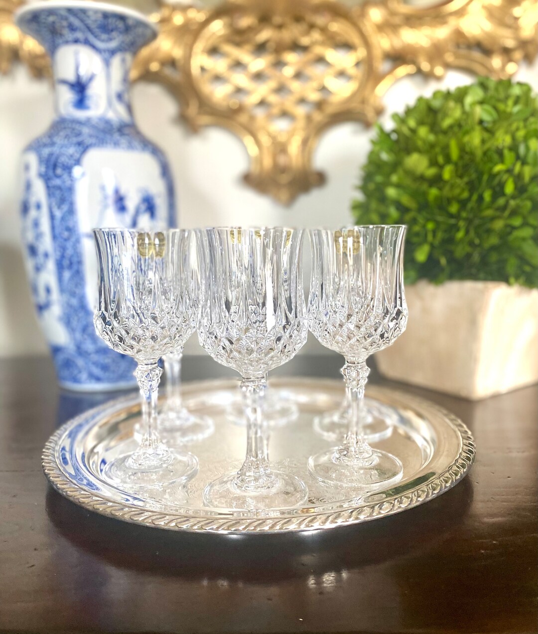 6 Wine Glass, Longchamp Cristal D’arques Lead Crystal Faceted Cut - Etsy