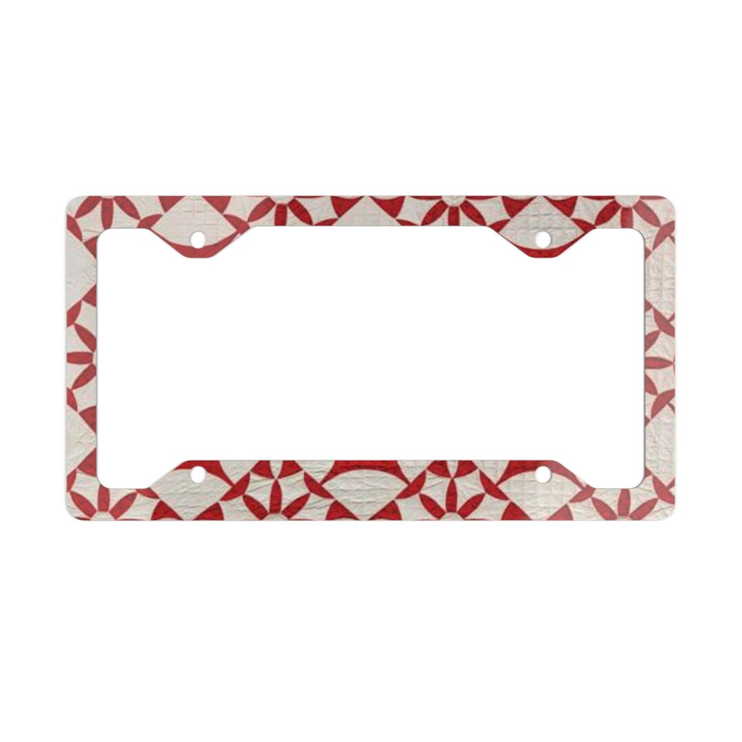 Red Quilt License Plate Frame With Vintage Quilt Design | Car Decor ...