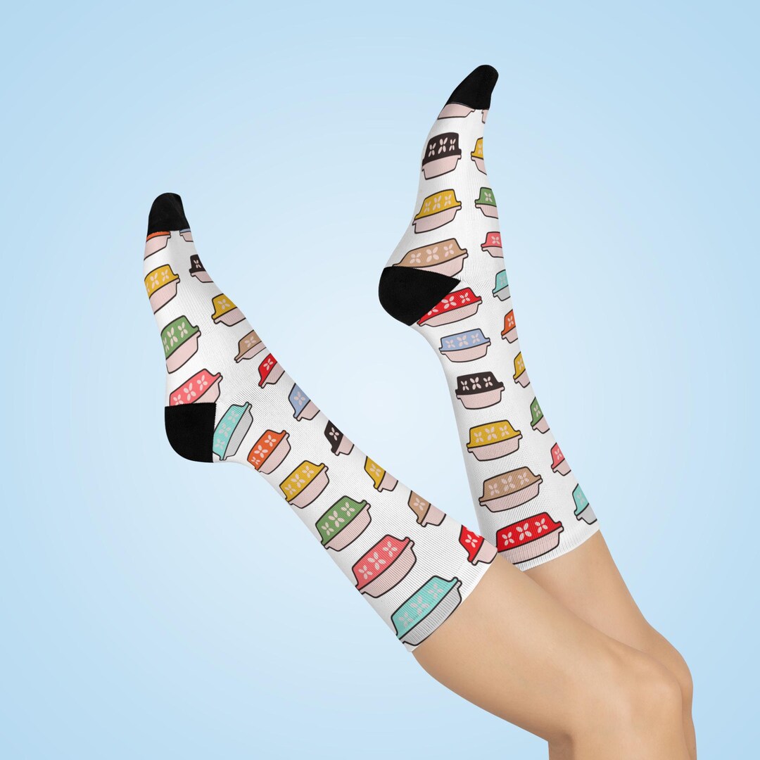 Pyrex Inspired Cushioned Crew Socks: Vintage Kitchen Print, Cozy Fall ...
