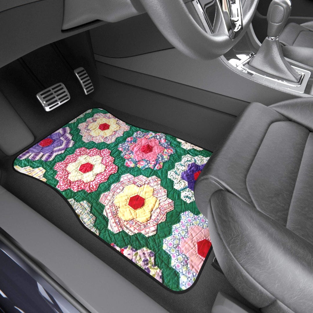 Boho Floral Car Mats Pair Vintage Grandmothers Flower Quilt Inspired ...