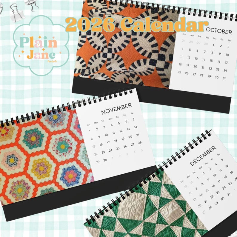 Vintage Quilt Desk Calendar 2026 Grid | Vintage Feed Sack Fabric ...