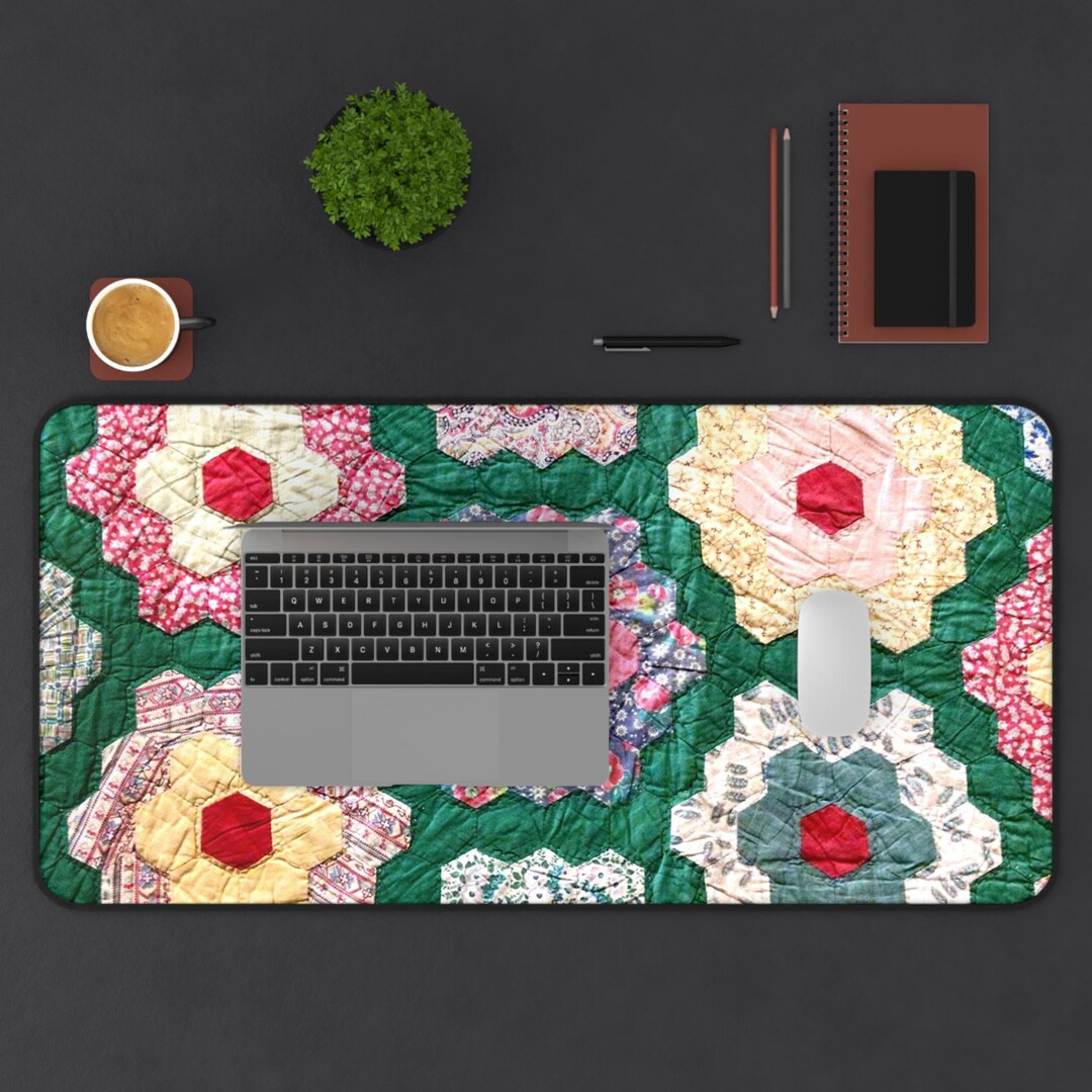 Grandmothers Flower Garden Quilt Print Desk Mat, Art Workstation Decor ...