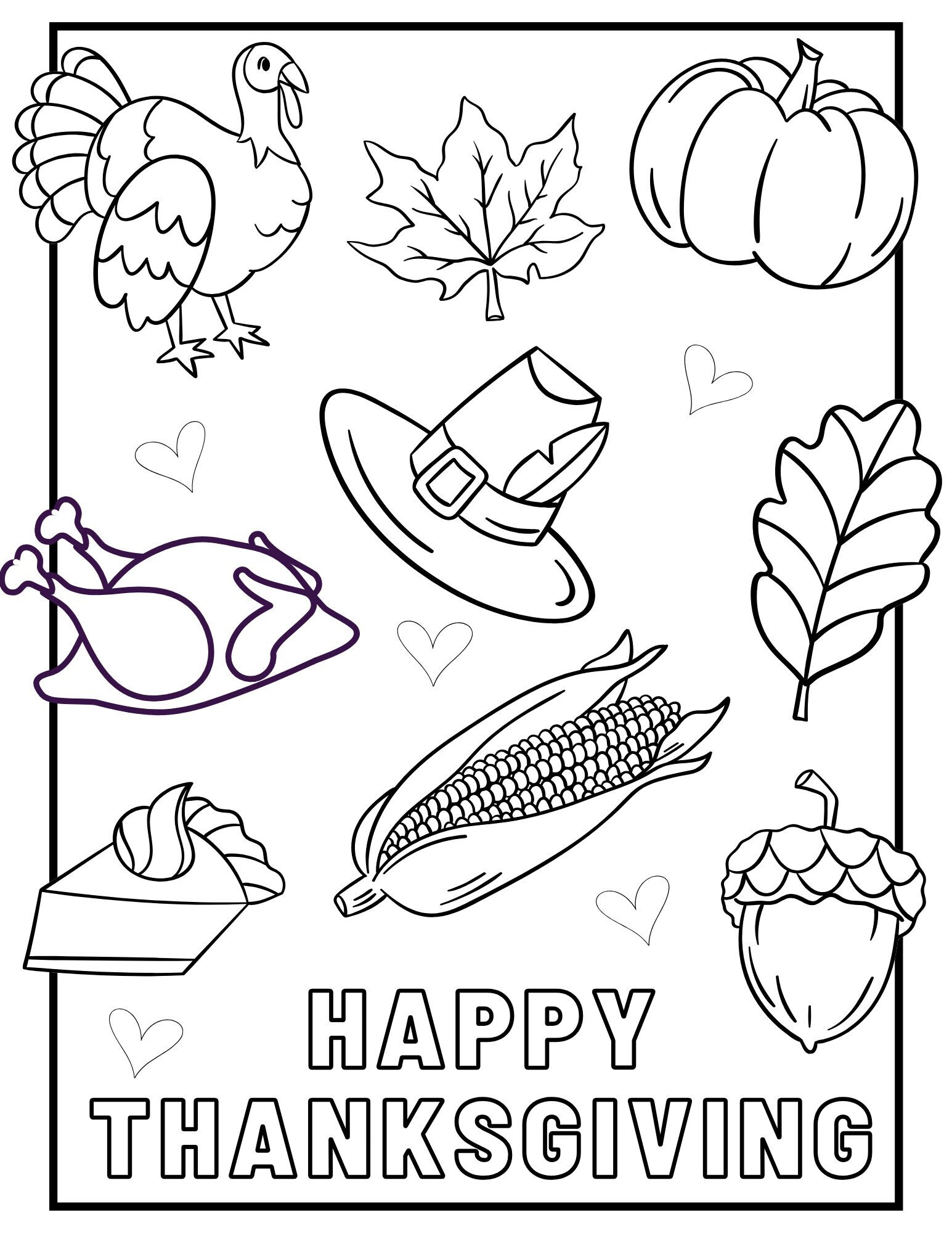 Simple Happy Thanksgiving Coloring Page - Etsy