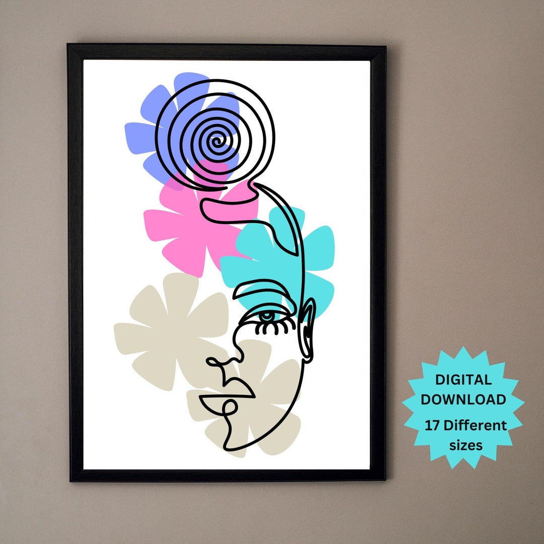 Abstract Art: Feminine Face Sketch With Modern Abstract Shapes. - Etsy
