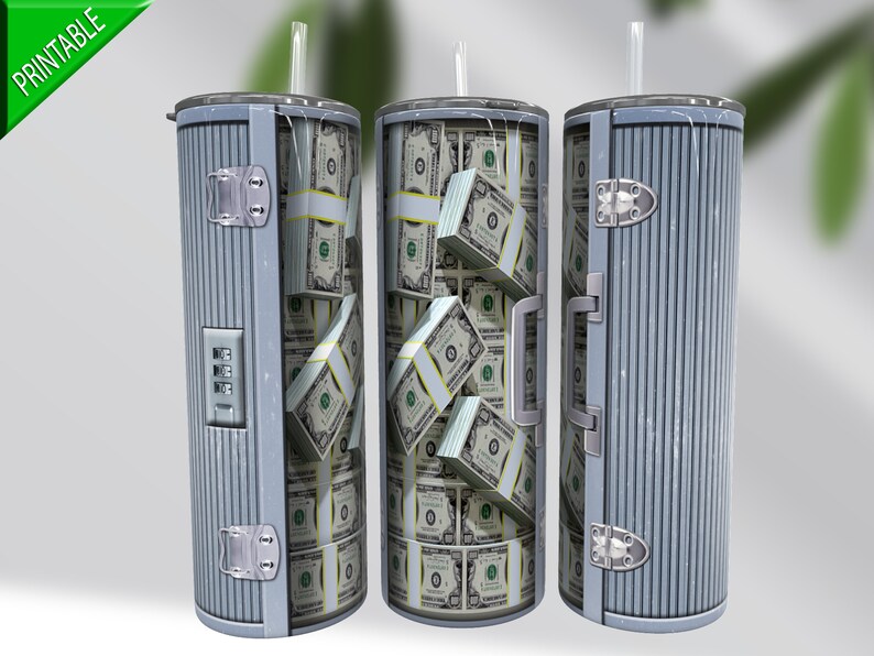 Money Briefcase 20 Oz Tumbler Wrap, Cash Money Tumbler PNG, Seamless ...