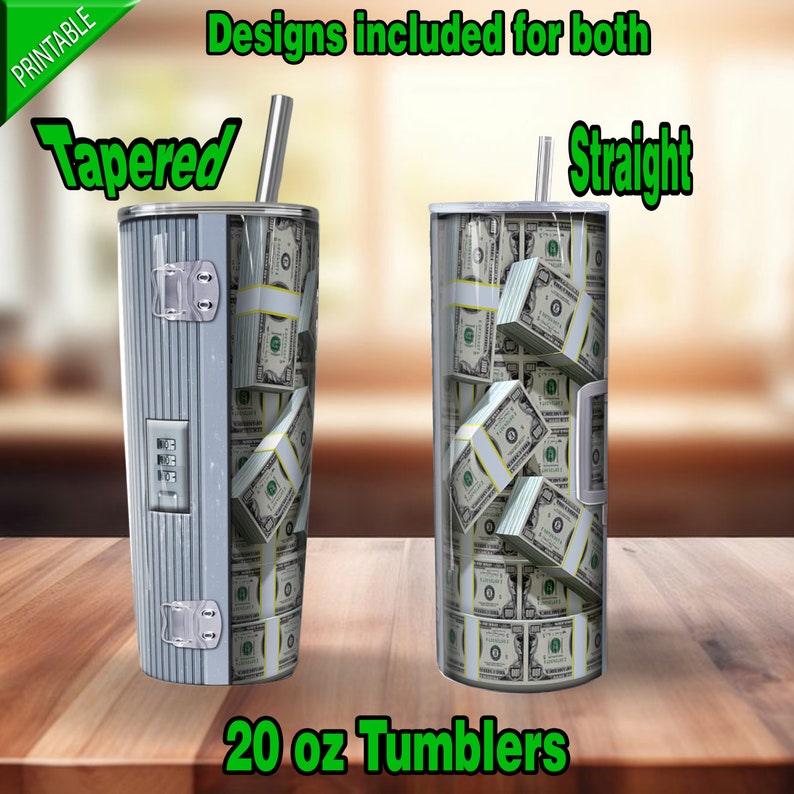 Money Briefcase 20 Oz Tumbler Wrap, Cash Money Tumbler PNG, Seamless ...