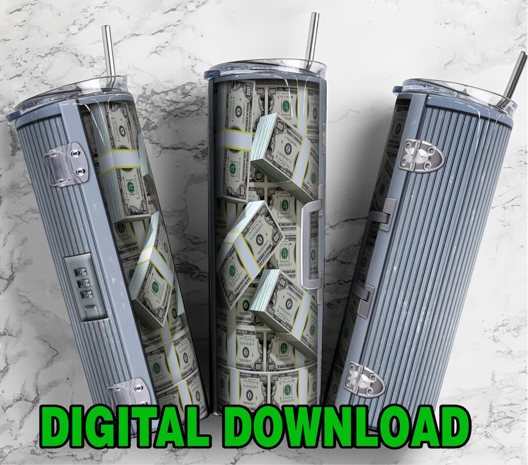 Money Briefcase 20 Oz Tumbler Wrap, Cash Money Tumbler PNG, Seamless ...
