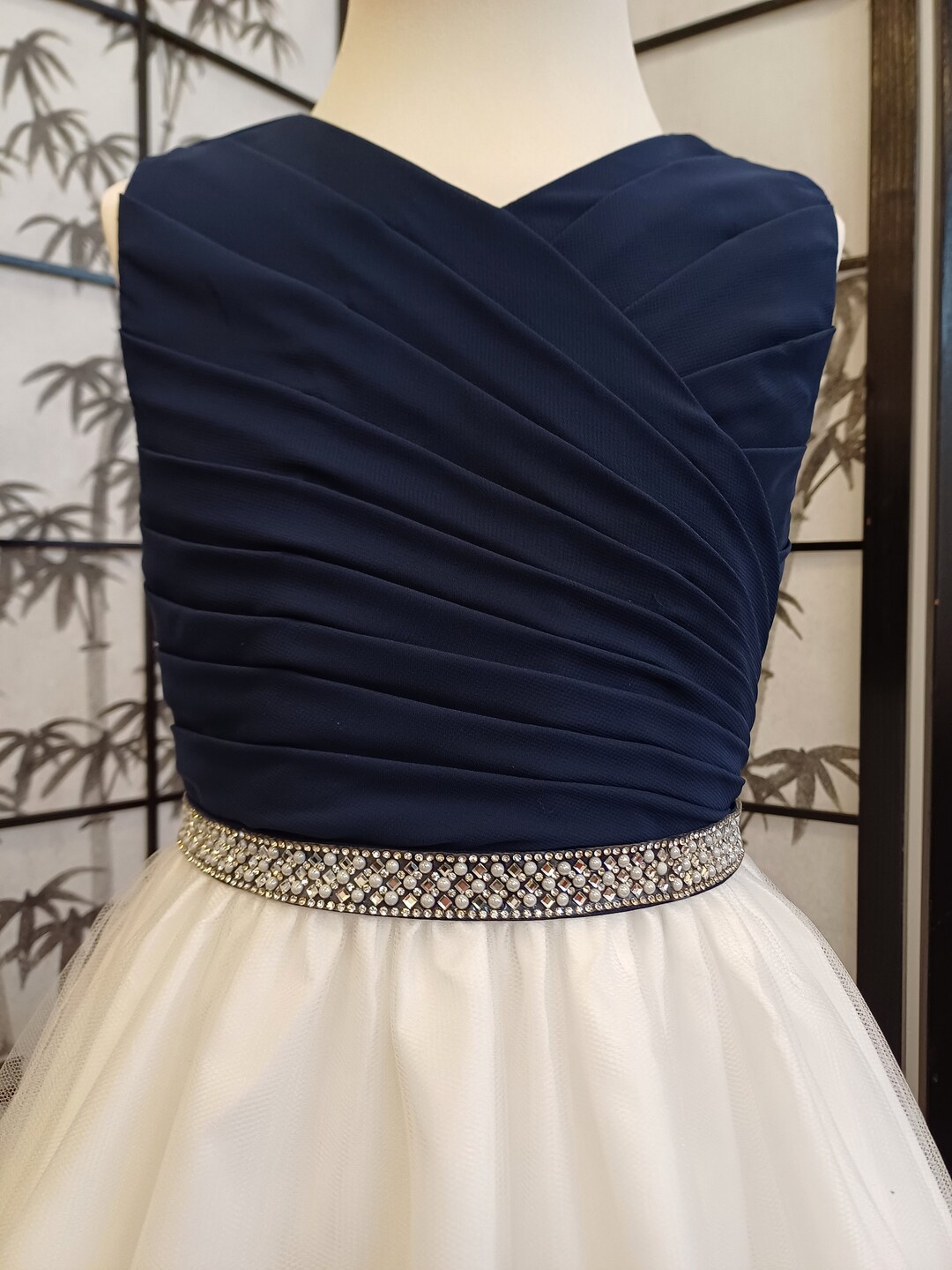 Navy Blue and Ivory Dress - Etsy