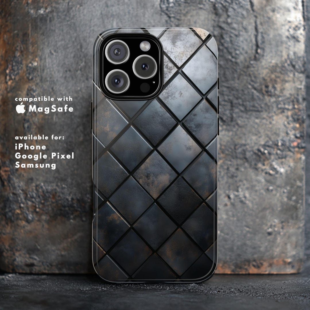 Industrial Metal Phone Case Magsafe | Metallic Diamond Pattern Texture ...